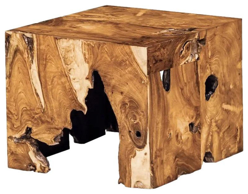 Wood Slice End Table Bunching Cube 14 In Solid Teak Live Edge Square B
