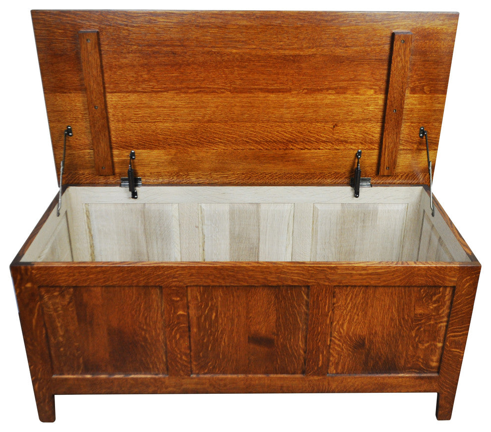 Mission Coffee Table Blanket Storage Chest, Quartersawn Oak Wood, Ceda