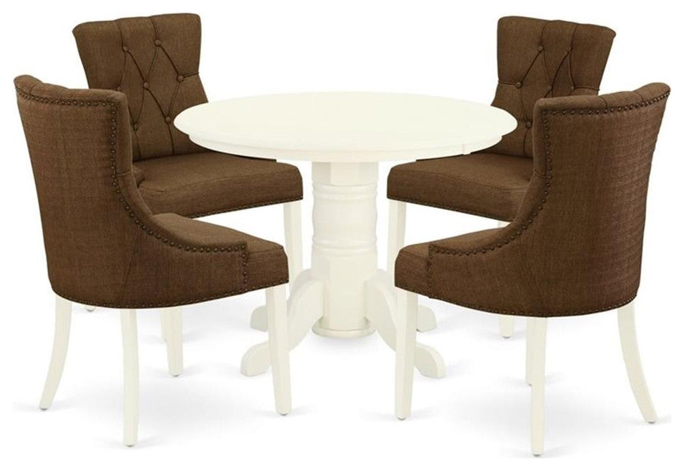 Atlin Designs 5-piece Wood Dining Set in Linen White/Dark Coffee