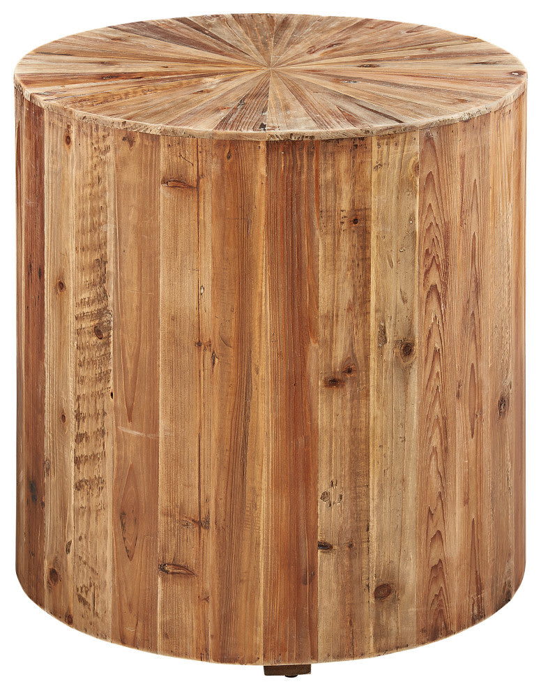 Rising Sun 24" Diameter Round Reclaimed Pine Cylinder Side Table