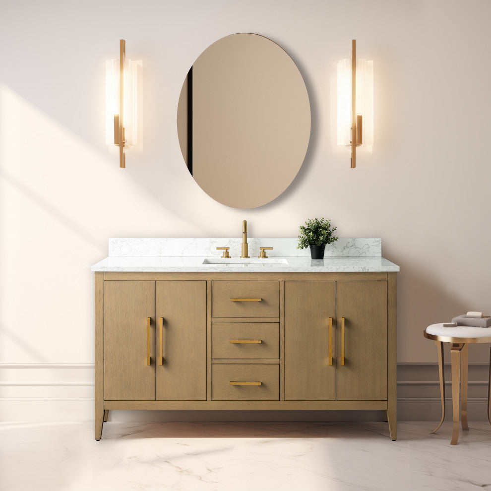 Vanity Art Bathroom Vanity With Sink, Natural Oak, 60", Single Sink, G