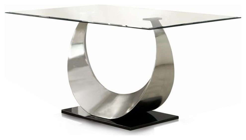 Furniture of America Myer Contemporary Glass Top Dining Table in Silve