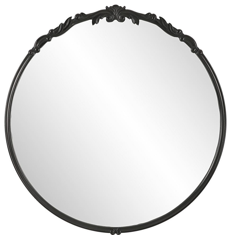 30" round mirror is finished, a rich satin black.