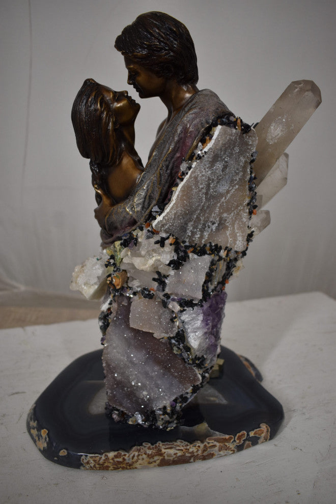 The Kiss Bronze Statue With amethyst stones Vidal Collection 12" x 9"
