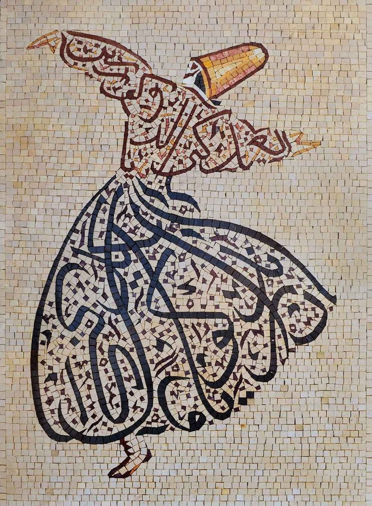 Islamic Calligraphy Folklore Figure Mosaic Design, 47"x67"