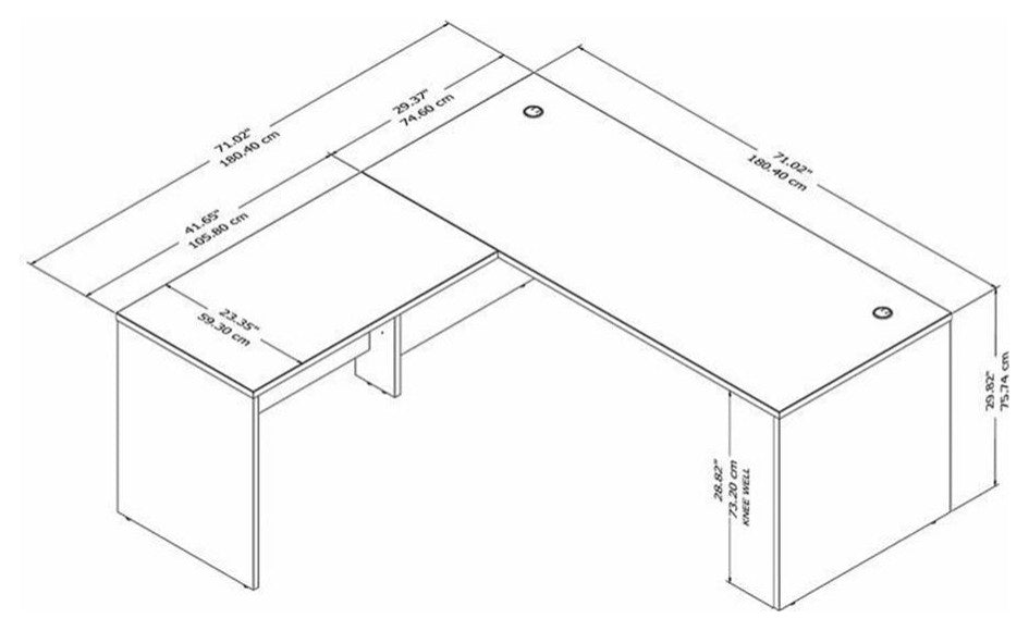 Studio C 72W x 30D L Shaped Desk with 42W Return in White - Engineered