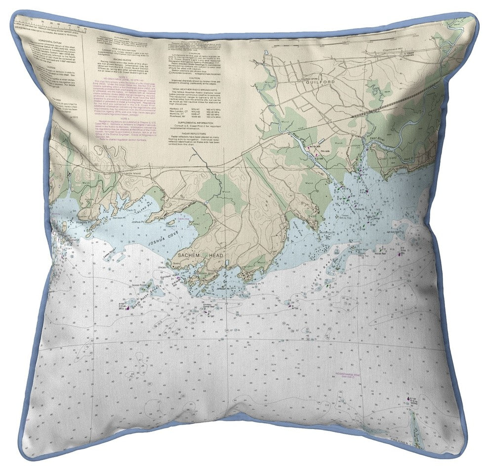Guilford Point, CT Nautical Map Pillow 22x22 "“ Extra Large Zippered