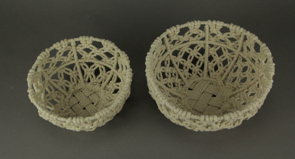 Off-White Handwoven Macrame Decorative Bowls Set of 2