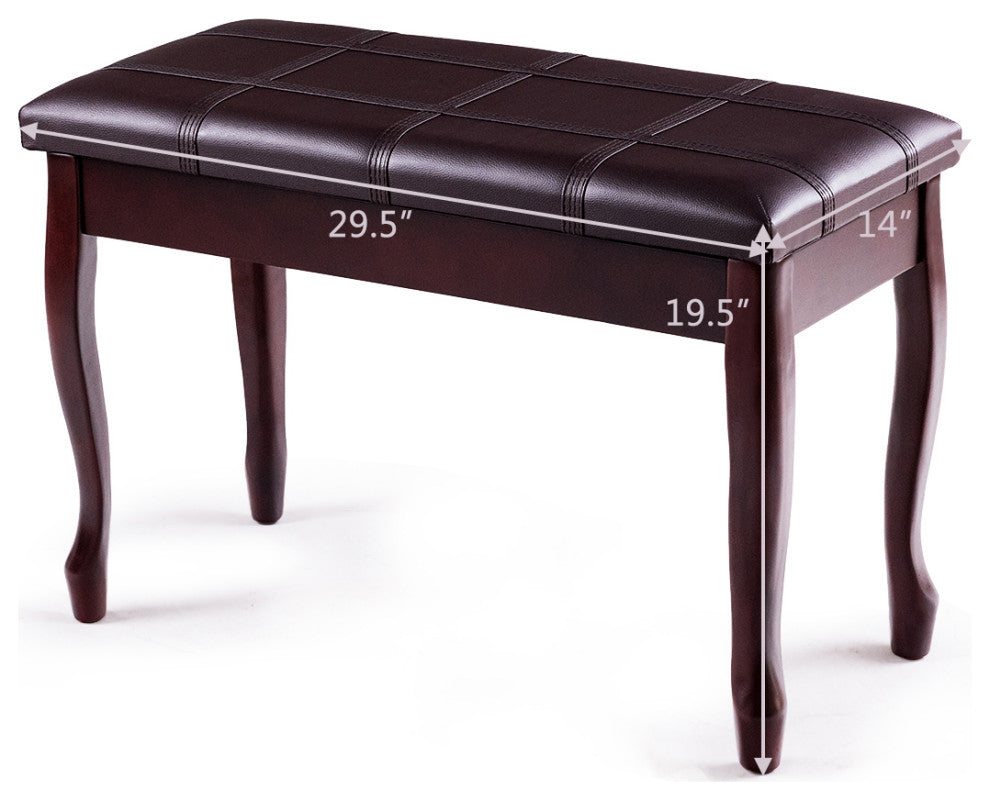 Costway Solid Wood Pu Leather Piano Bench Padded Double Duet Seat Stor