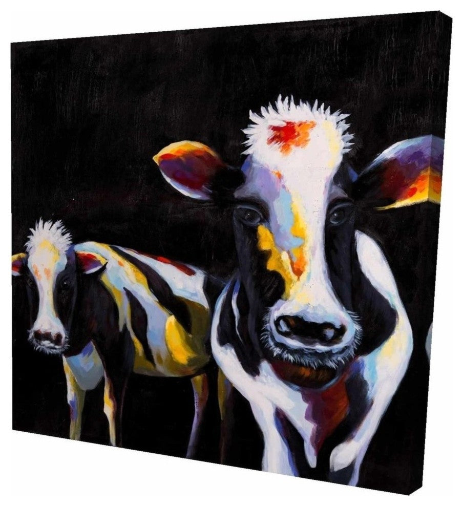 Two Funny Cows Print On Wrapped Canvas, 36"x36"