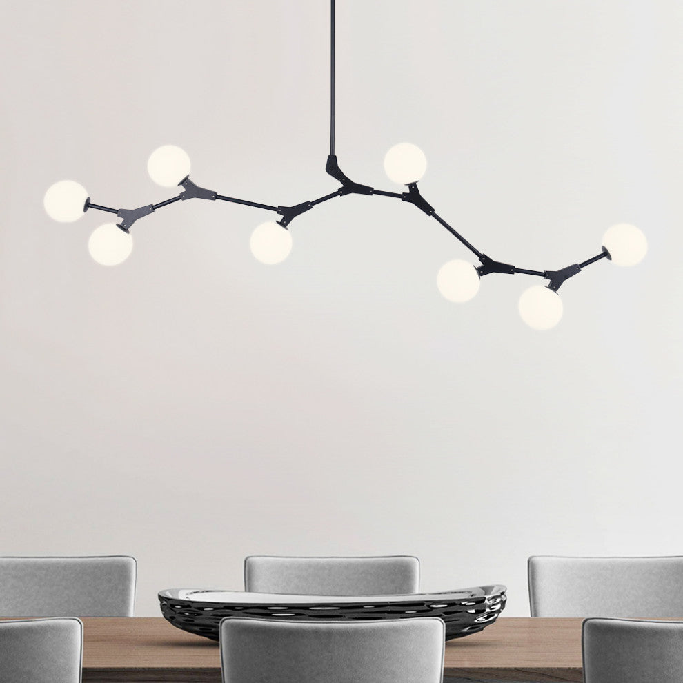 8-Light Glass Globe Linear Chandelier, Black