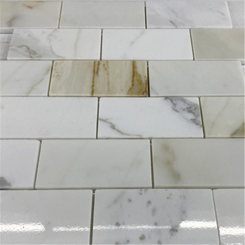 Calacatta Gold Calcutta Marble 2x4 Brick Subway Mosaic Tile Polished,
