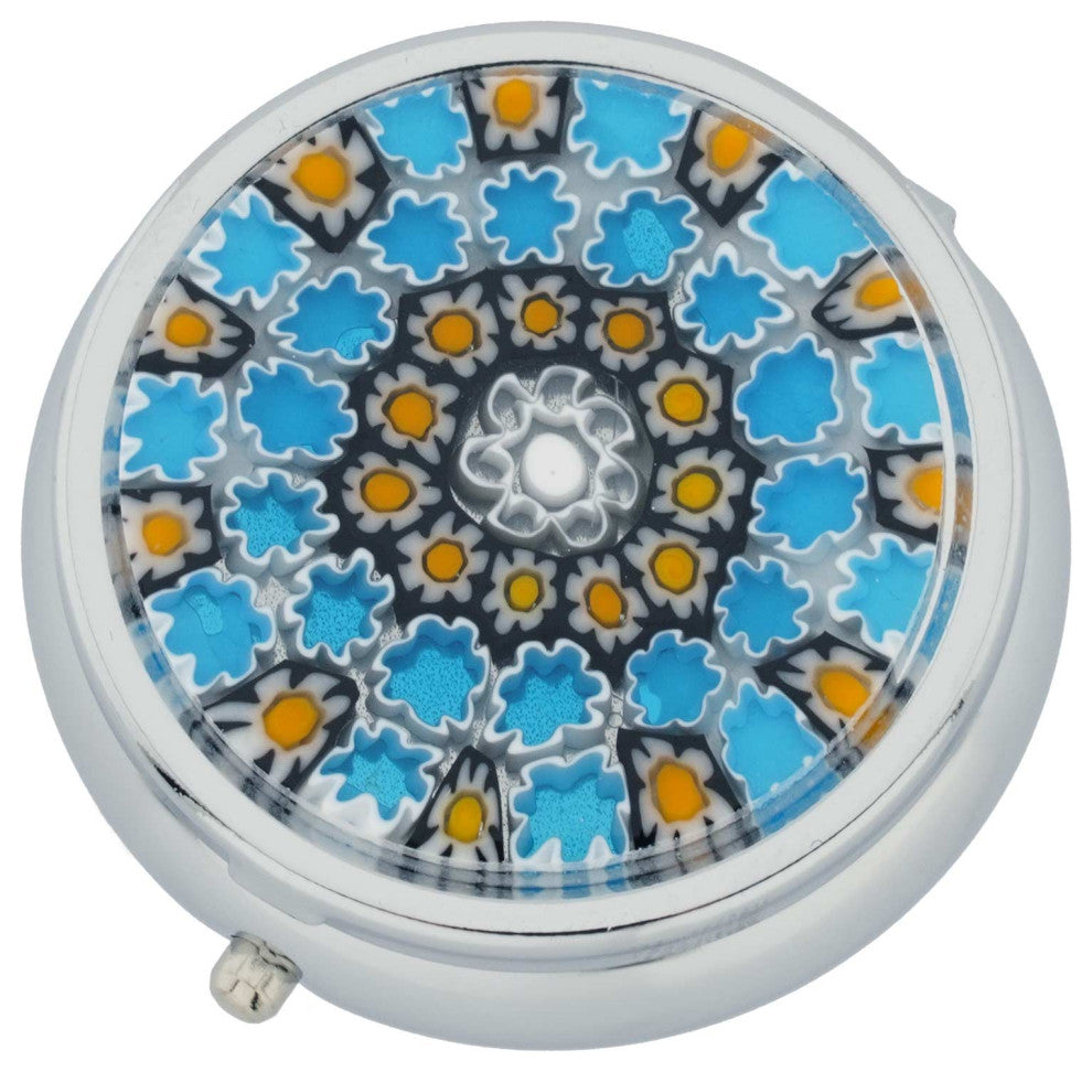 GlassOfVenice Murano Glass Millefiori Pill Box - Silver Round