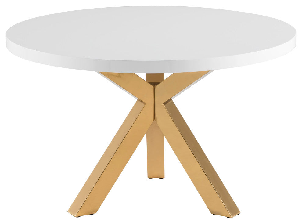 Lacquer Top Round Table With Gold Base, White