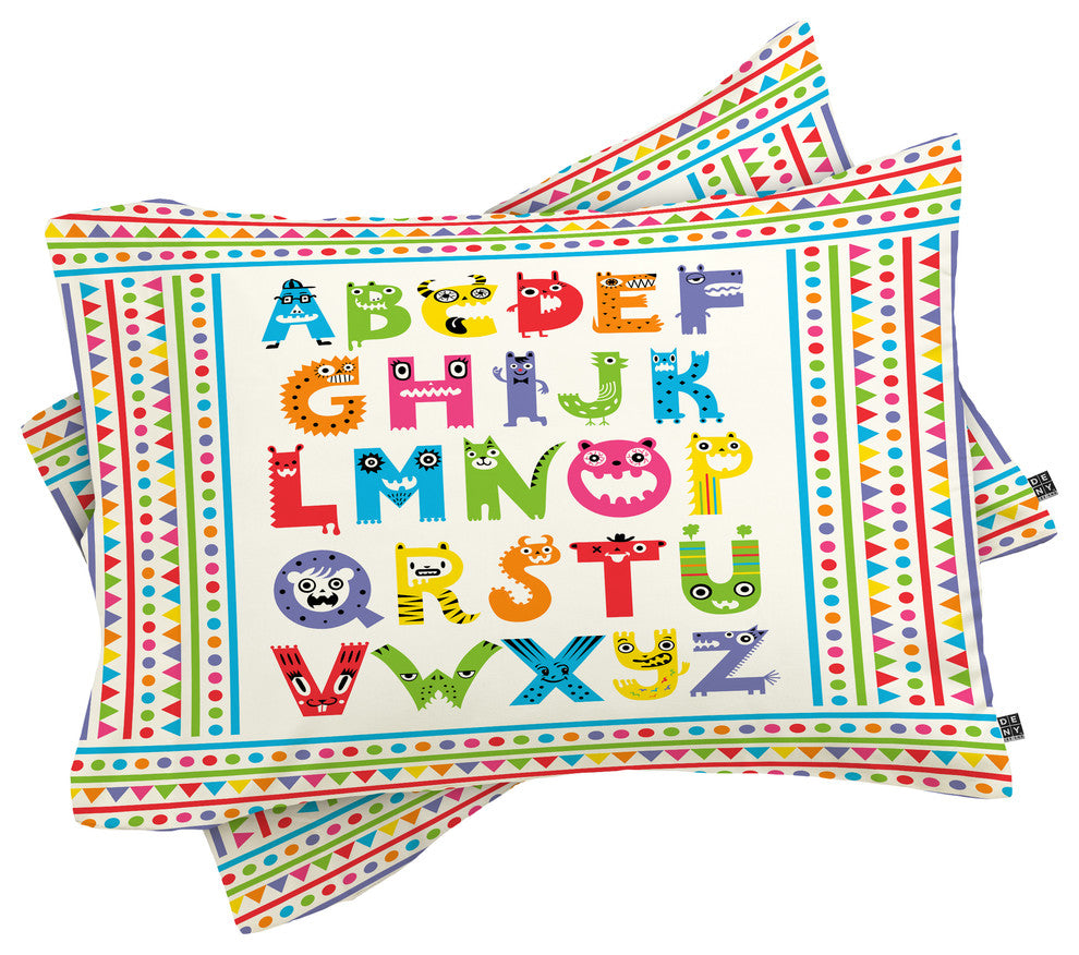 Deny Designs Andi Bird Alphabet Monsters Pillow Shams, Queen