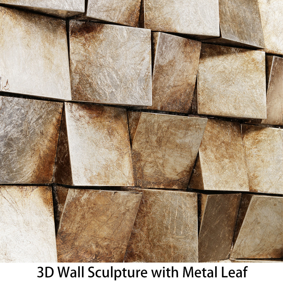 "Textured 1" Handed Painted Rugged Blocks with Gold Leaf Dimensional W