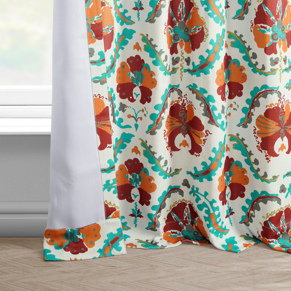 Tribeca Hibiscus Printed Linen Textured Curtain, 50x108