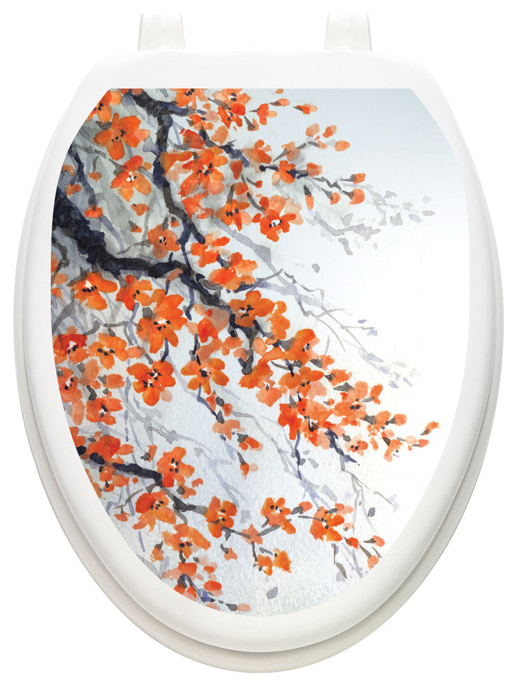 Orange Blossoms Toilet Tattoos Seat Cover, Vinyl Lid Decal, Bathroom D