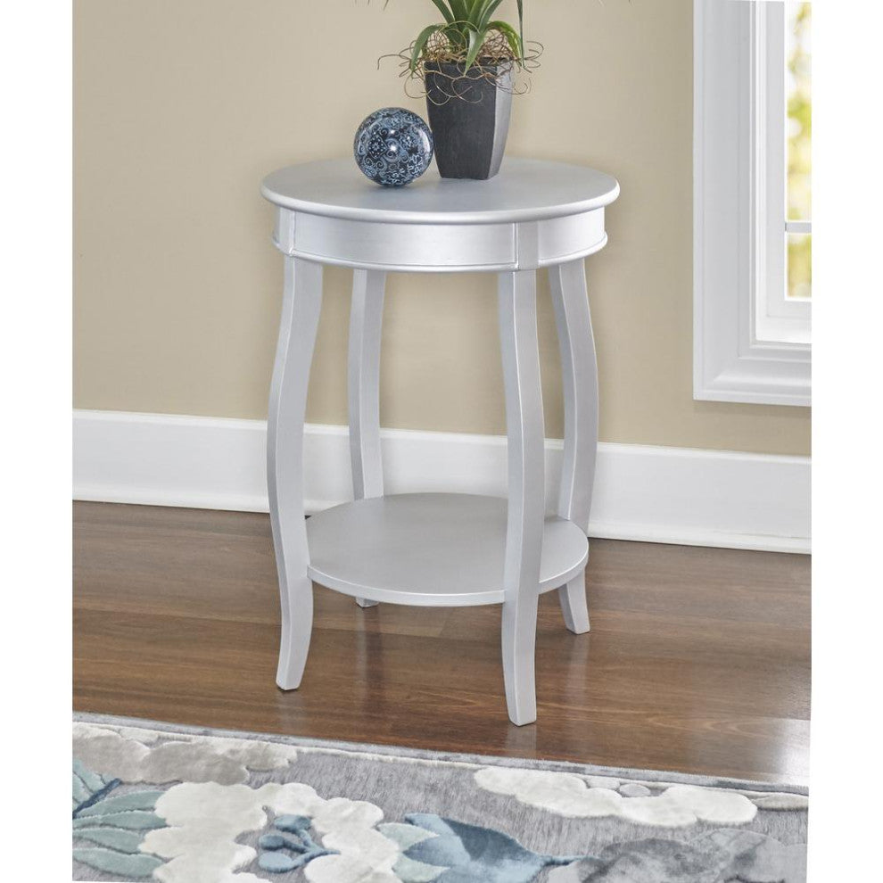 Silver Round Table with Shelf