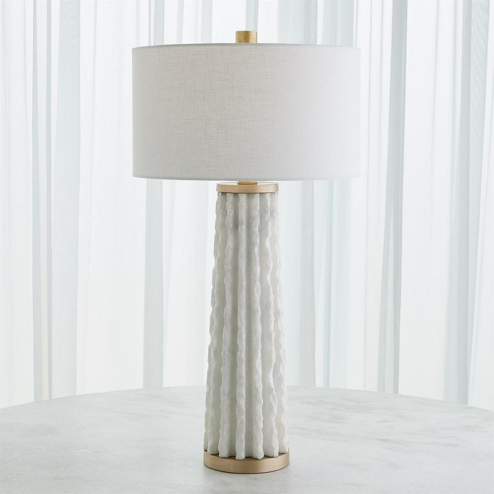 Fluted Solid White Marble Column Table Lamp 35 in Hand Carved Rustic R