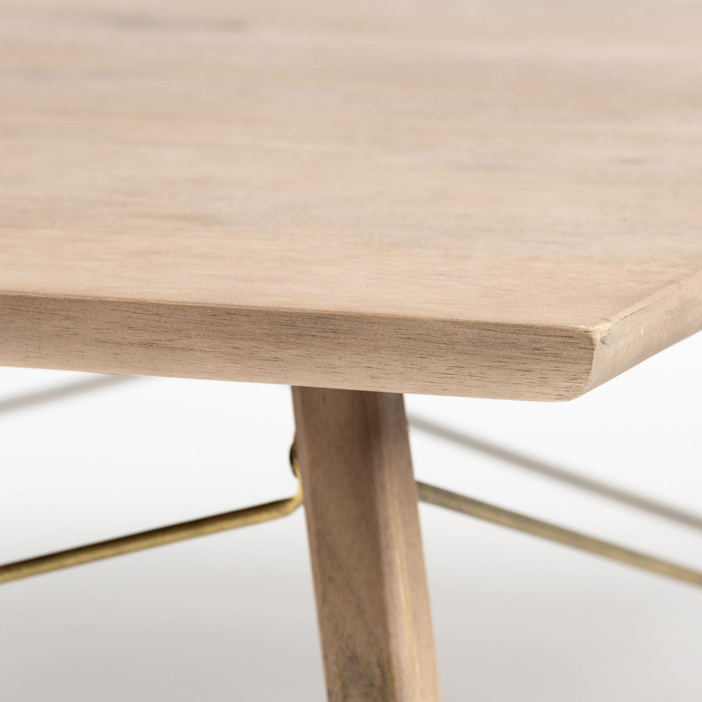 HomeRoots Square Solid Wood Top and Legs Coffee Table WithMetal Bracin