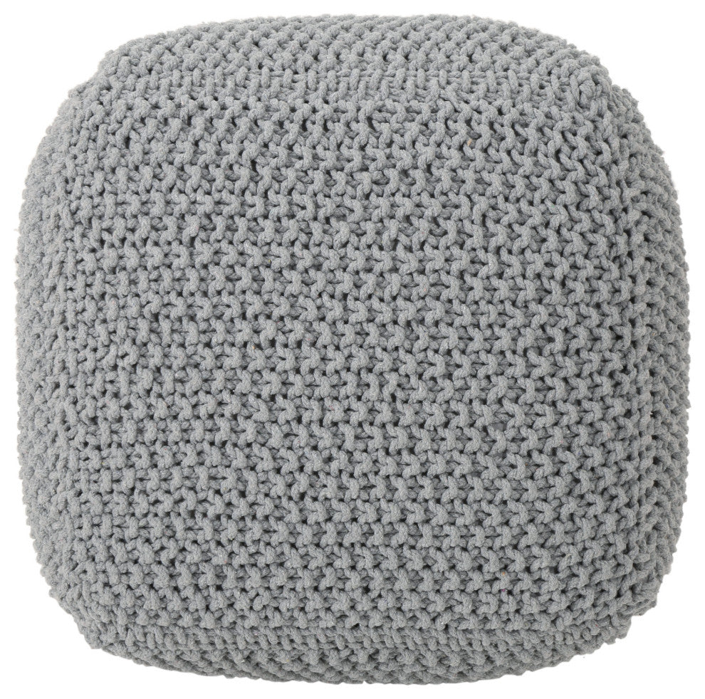 GDF Studio Teresa Knitted Cotton Square Pouf, Light Gray
