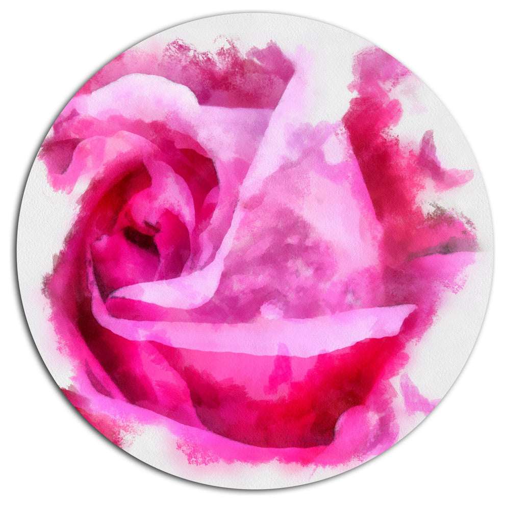 Bloomy Pink Rose Watercolor Drawing, Floral Disc Metal Wall Art, 11"