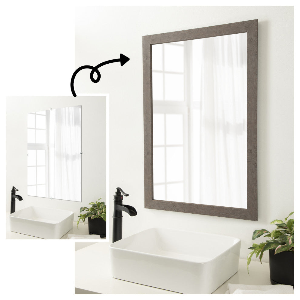 Bathroom Mirror Frame Border Kit, Rustic Plank Grey, For 48x24 Mirror