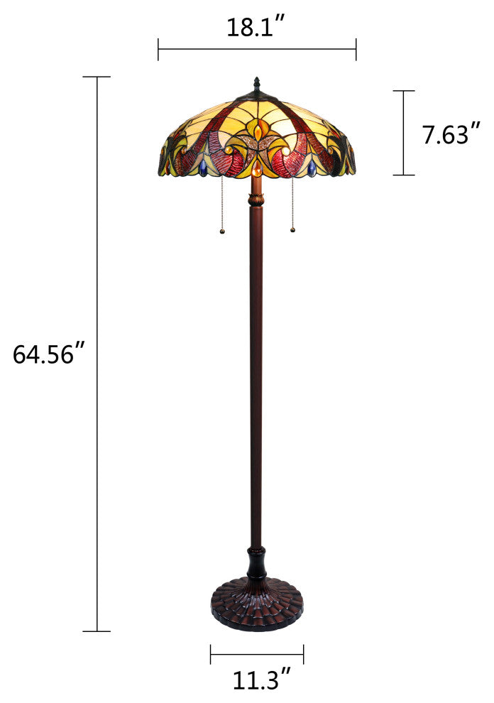 Adia Tiffany-Style 2-Light Victorian Floor Lamp 18" Shade