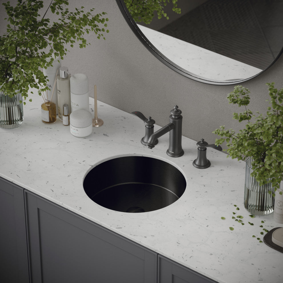 Karran Cinox Stainless Steel Round Undermount Sink, Gunmetal Grey