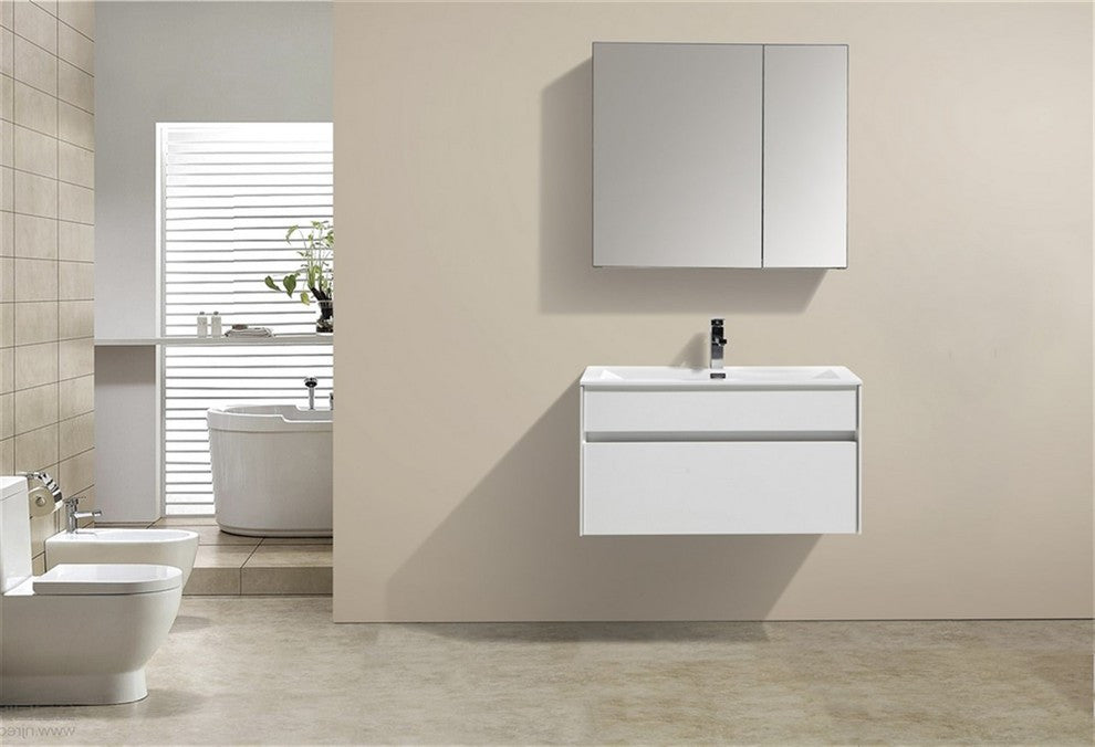 Fitto 32" High Gloss White Wall Mount Modern Bathroom Vanity