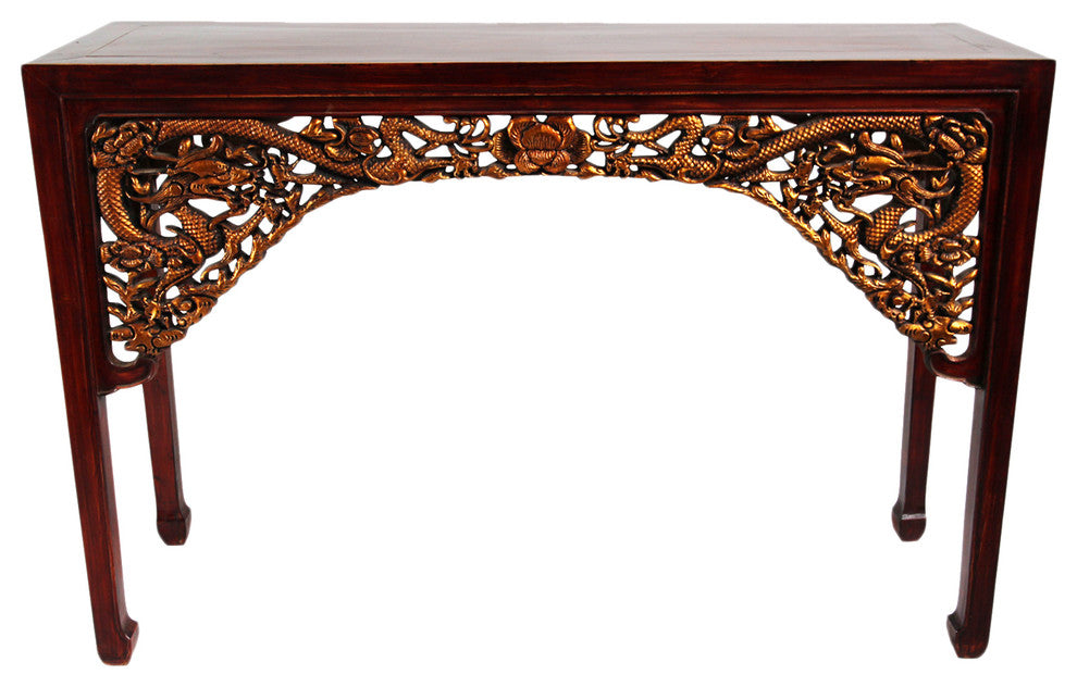 Carved Gold Dragon Console Table