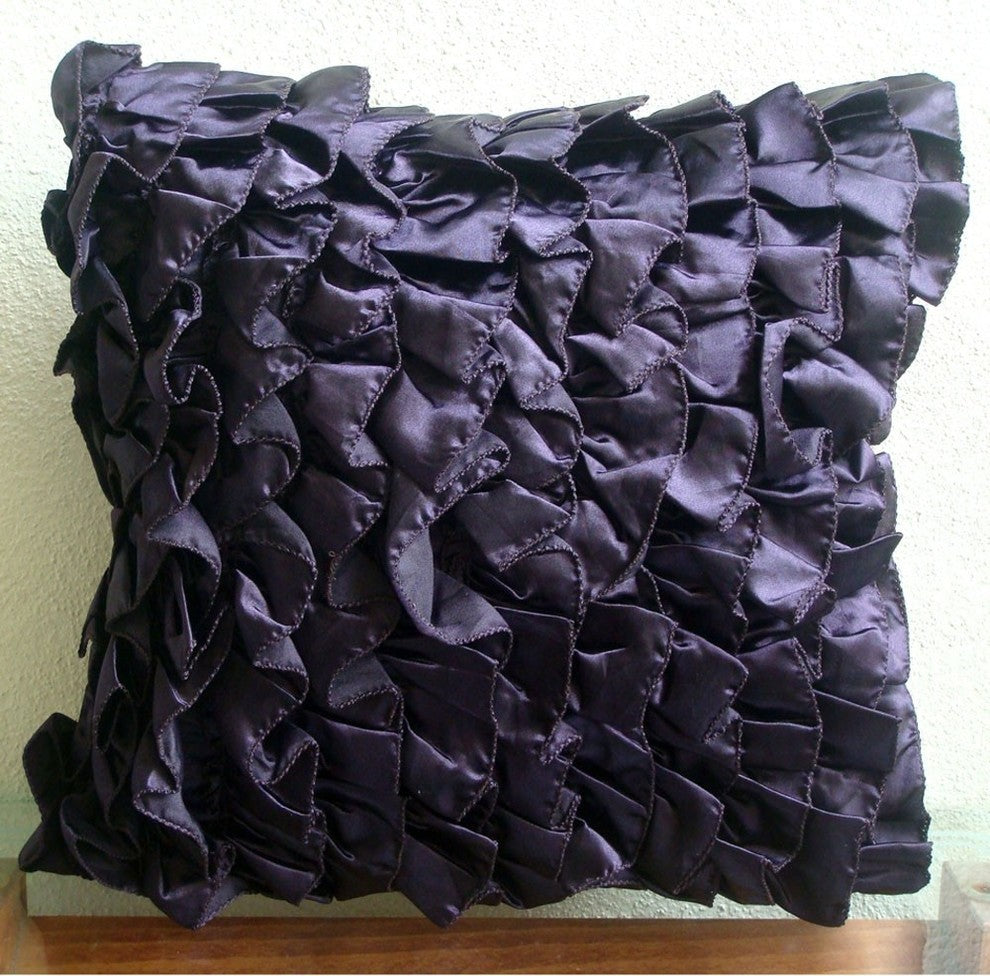 Violet Purple Toss Pillow Covers Satin 20"x20" Ruffles, Vintage Violet