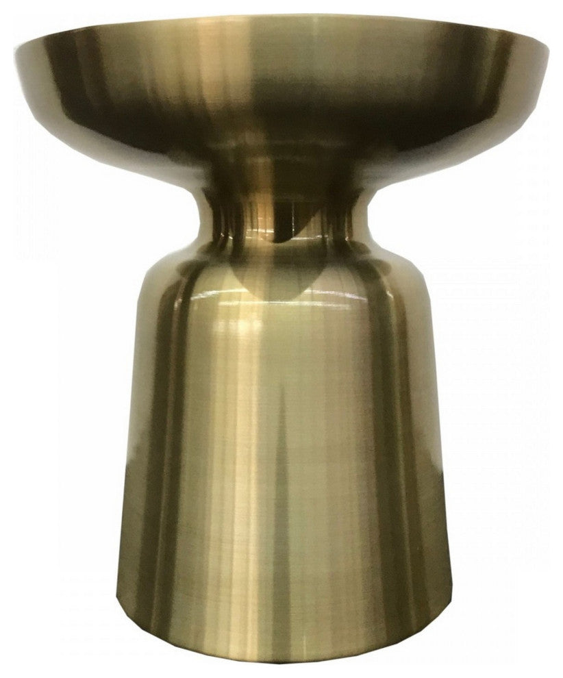 17" Mushroom Shaped Metal End Table, Pedestal Base, Brass