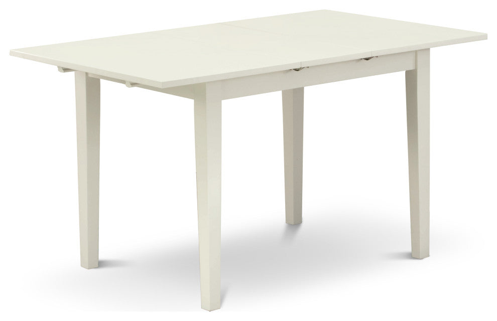 Rectangular Small Table Linen White Top Surface, Solid Wood Table Legs