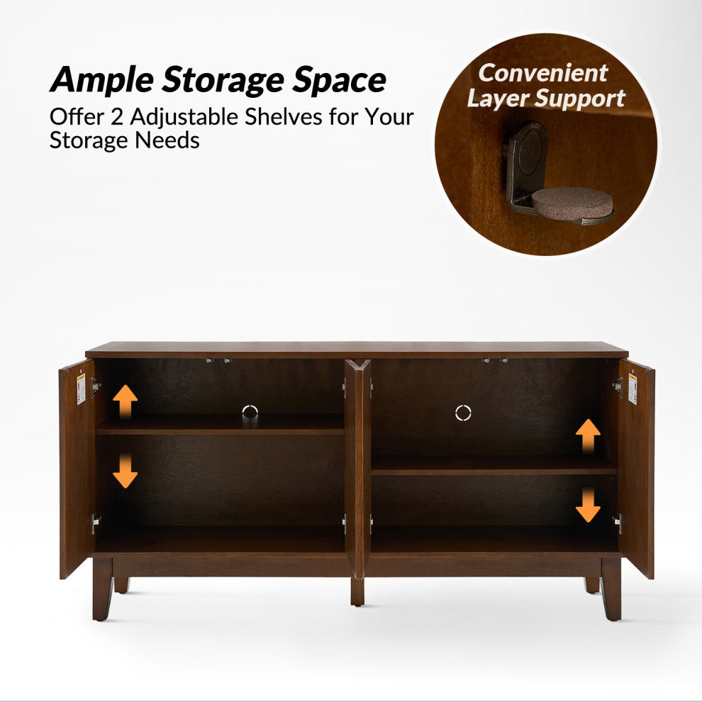 60"W Mid-Century Modern Style Sideboard With Geometrical Patterns, Wal