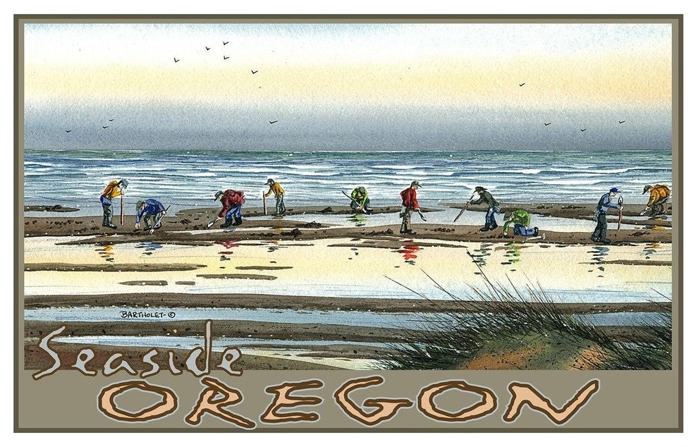 Dave Bartholet Seaside Oregon Clam Digging Art Print, 12"x18"