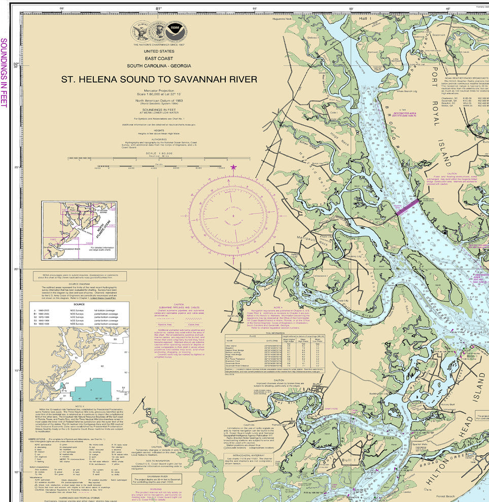 1983 Map of St. Helena Sound to the Savannah River, Georgia, 36x24