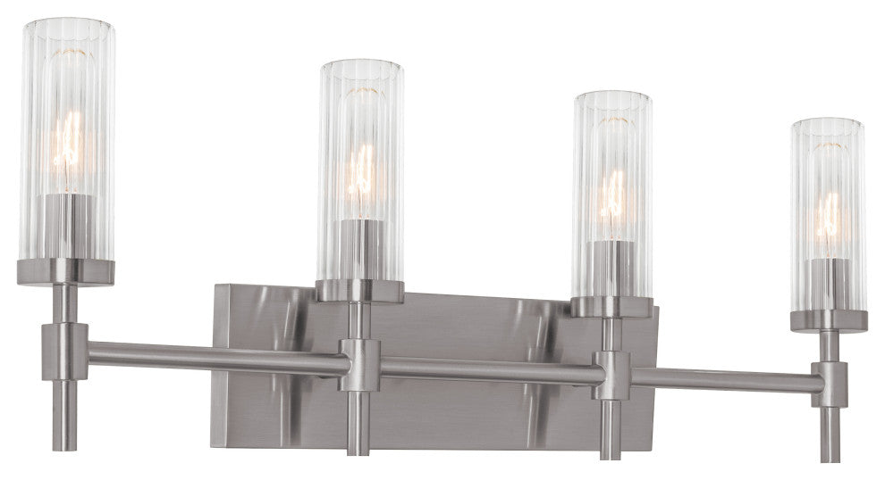 Huntington 30" Vanity, Clear Ribbed Glass Shade, Satin Nickel Finish