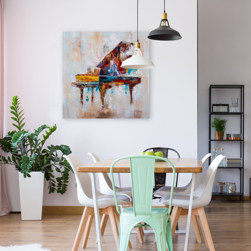 "Colorful Grand Piano" Hand Painted Canvas Art, 40"x40"