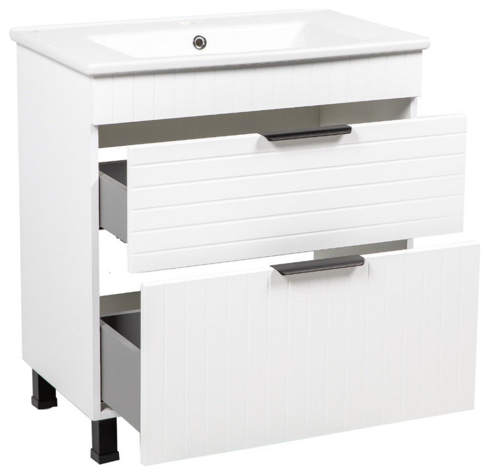 Modern Free Standing Bathroom Vanity | Trevi White Matte 30"-Mirror 28