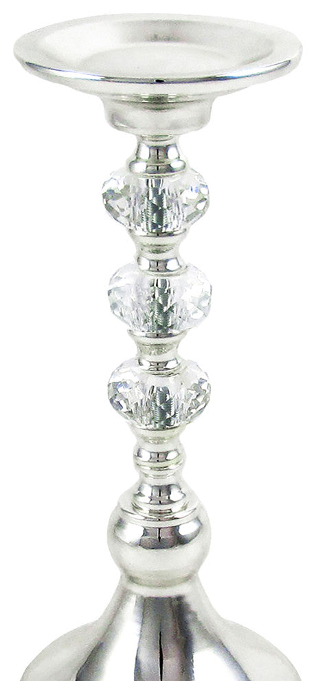 Silver Diamond Gem Crystal Candlestick Pillar Candle Holder Centerpiec