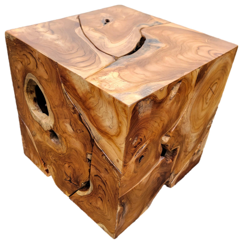 Wood Slice End Table Bunching Cube 14 In Solid Teak Live Edge Square B