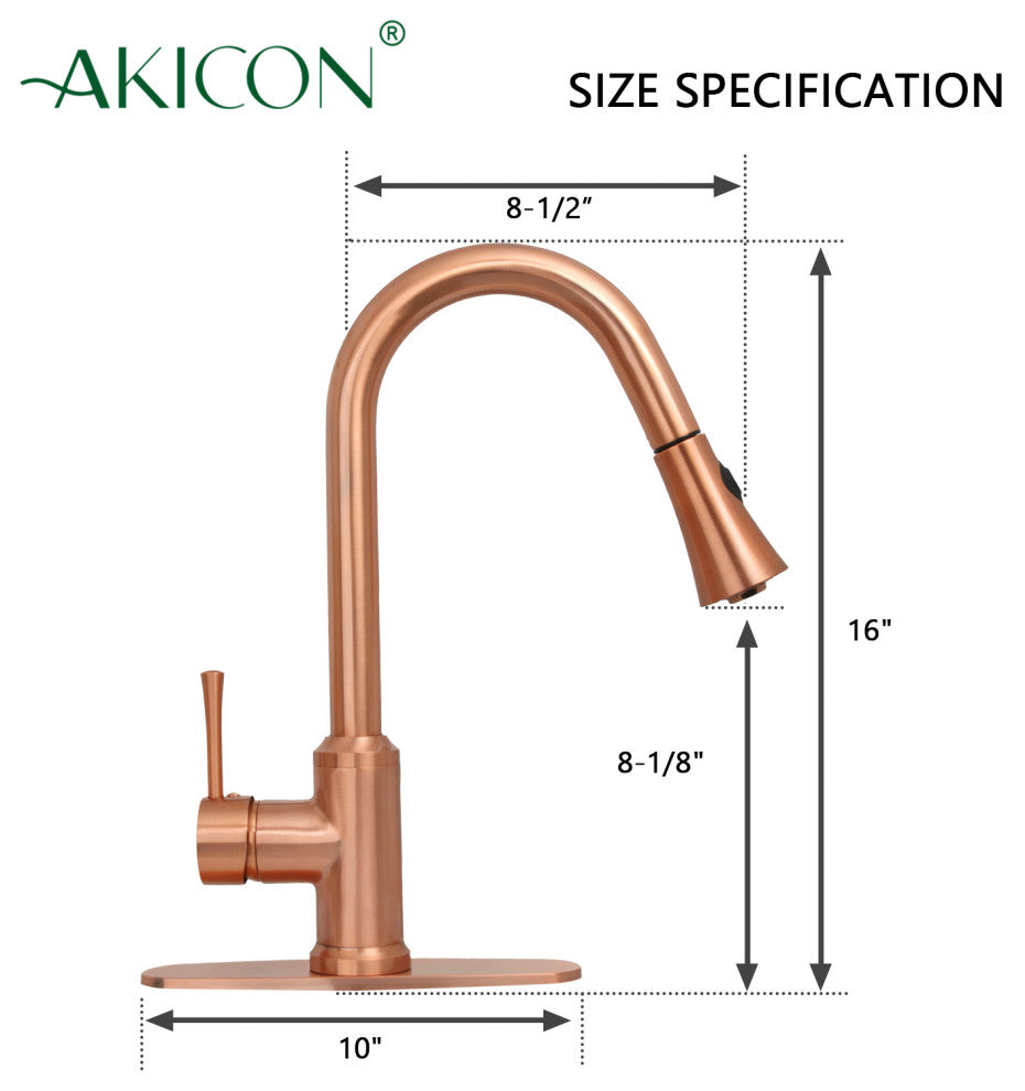 Copper Pull Down Kitchen Faucet With Deck Plate, Single Level Brass Si
