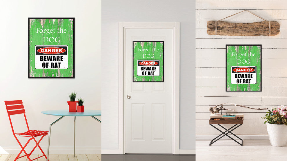 Beware Of Rat Danger Sign, Canvas, Picture Frame, 22"X29"