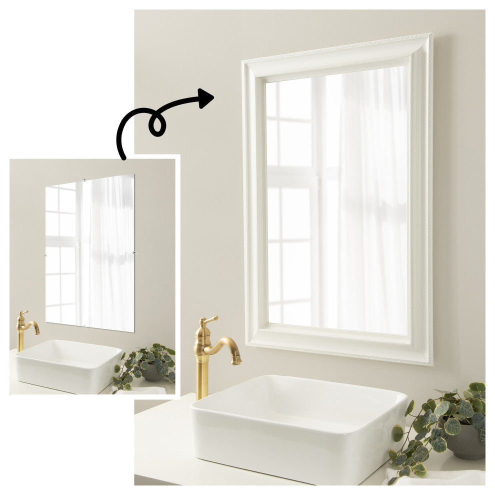 Bathroom Mirror Frame Border Kit, Parlor White, For 48x24 Mirror