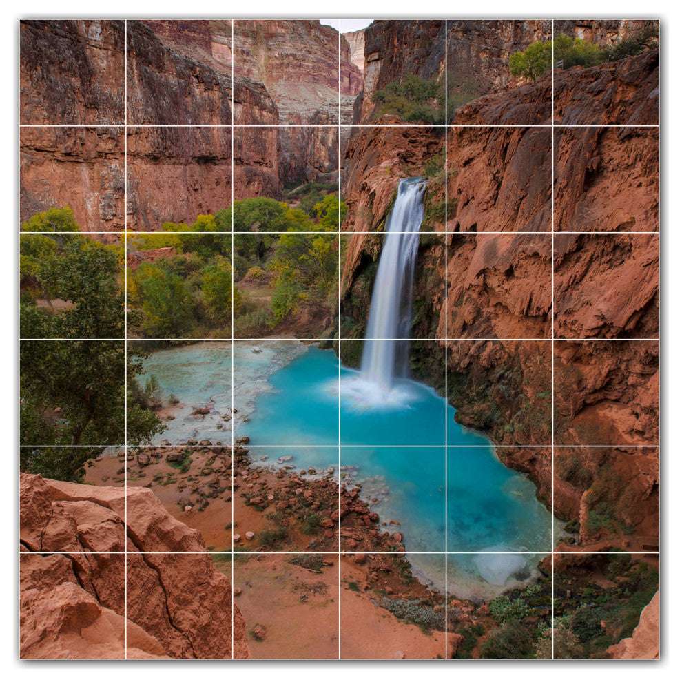 Waterfalls Ceramic Tile Wall Mural HZ501146-66M. 36" x 36"