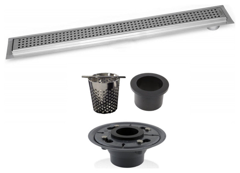 Offset Linear Drain, 36 Inch Side Outlet Linear Drain Complete Set, Sq