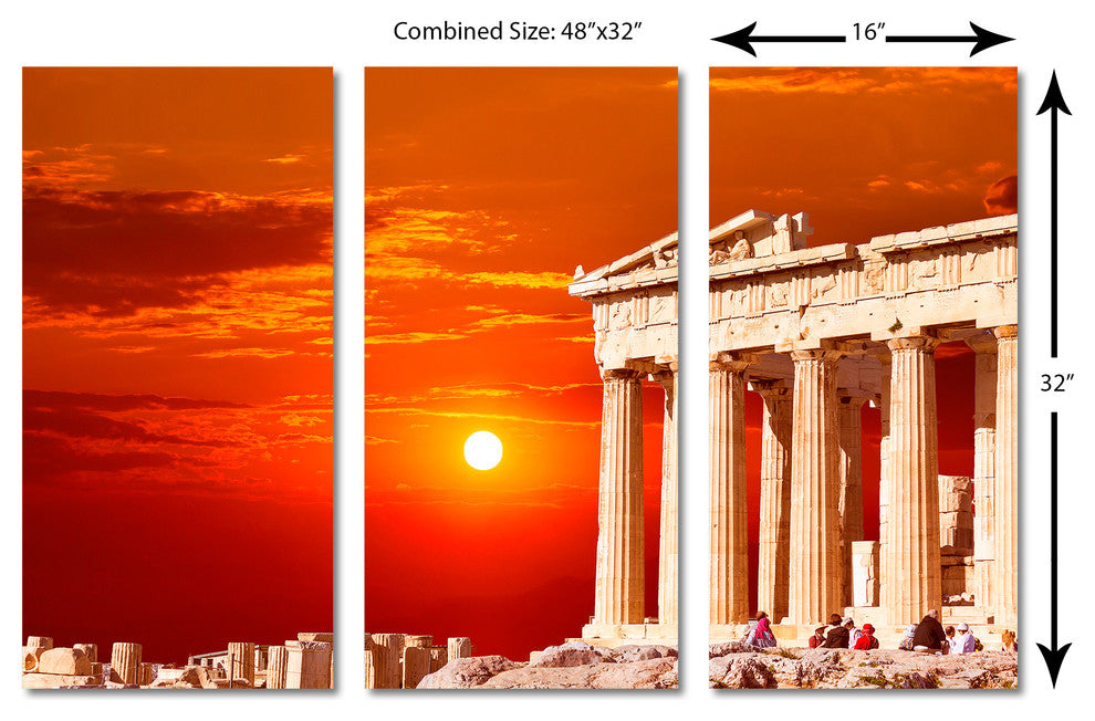 Parthenon Temple Athens Greece Canvas Print 3 Panel Split Triptych
