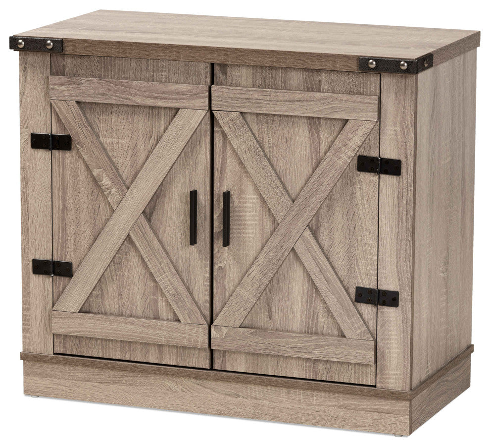 Ulrich Modern Contemporary Farmhouse Oak Brown Wood 2-Door Shoe Storag